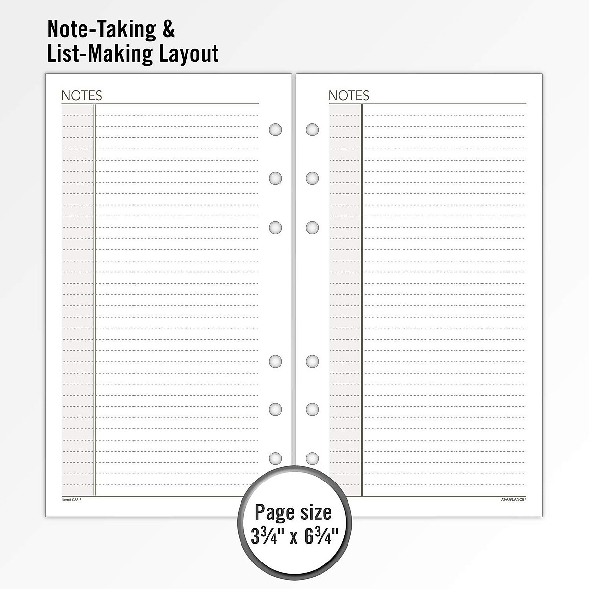 AT-A-GLANCE Day Runner Lined NotePad Pages, Refill, Loose-Leaf, Undated, for Planner, 3-3/4" x 6-3/4", Size 3, 30 Sheets/Pack (033-3)