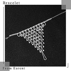 EARENT Rhinestone Bracelet Ring Silver Hand Chain Crystal Bangle Finger Ring Bracelets Wedding Hand Harness Hand Accessories for Women