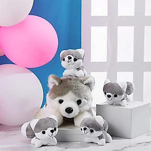 HyDren Christmas Husky Stuffed Animals with 4 Baby Huskies Cute Dog Plush Set Kawaii Husky Soft Pillow Dolls for Girls Birthday Wedding Anniversary Presents Home Sofa Decor, 11 Inch, 4 Inch