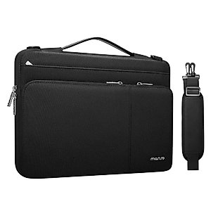 MOSISO 360 Protective Laptop Shoulder Bag Compatible with MacBook Air/Pro,13-13.3 inch Notebook,Compatible with MacBook Pro 14 inch 2023-2021,Side Open Sleeve with 3 Front Pockets&PU Handle&Belt,Black