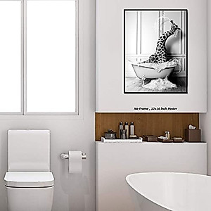 Funny Bathroom Decor Giraffe Animals Bathtub Poster–Unframed (12 x 16 Inch)– Bathroom Wall Decor, Black and White Bathroom Decor, Giraffe Wall Art Photo Pics Poster Funny Bathroom Modern Cute Chic Cool Unique Bathroom Sign