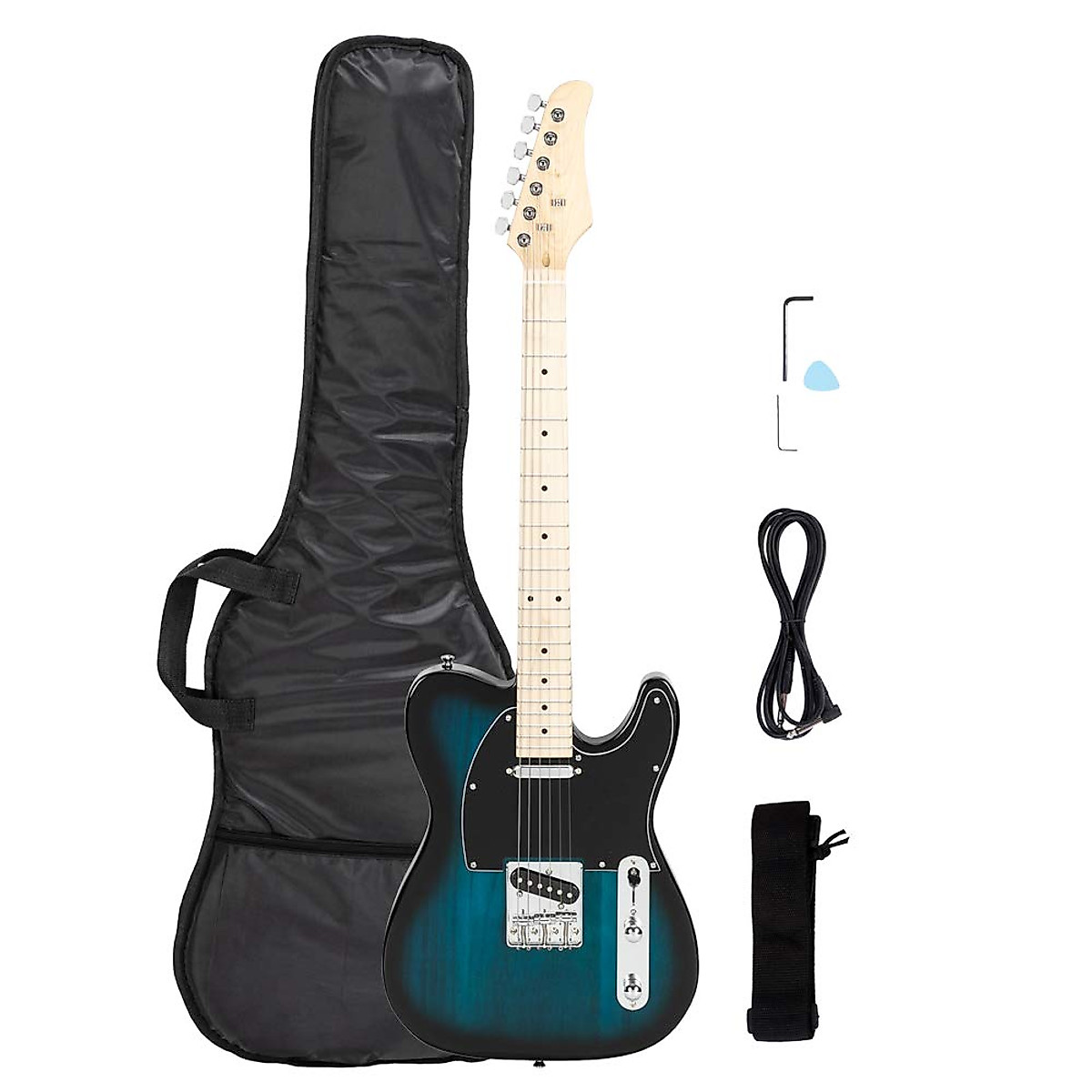39 Inch Electric Guitar,Maple Fingerboard Electric Guitar SS Pickup Case & Accessories Pack Beginner Starter Package Beginner Kit for Starter (Blue)