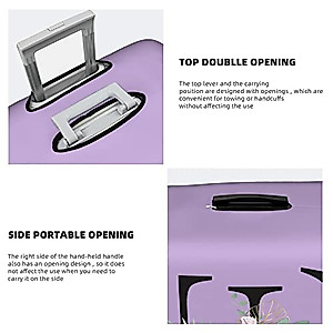 Flower Lette E Purple Luggage Cover Elastic Washable Stretch Suitcase Protector Anti-Scratch Travel Suitcase Cover for Kid and Adult S (18-21 inch suitcase)