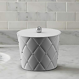 Ceramic Jewel Collection Bathroom Accessories Set for Vanity Countertops 8 Piece Includes Container, Soap Dish,Toothbrush Holder,Tumbler,soap pump,Waste Basket,Tissue Box Holder,Tray-White/Silver