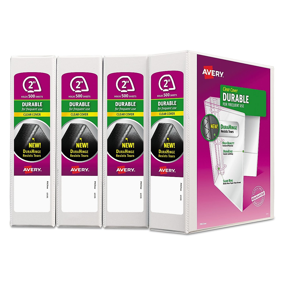 Avery Durable View 3 Ring Binder, 2 Inch Slant Rings, 4 White Binders (17032)