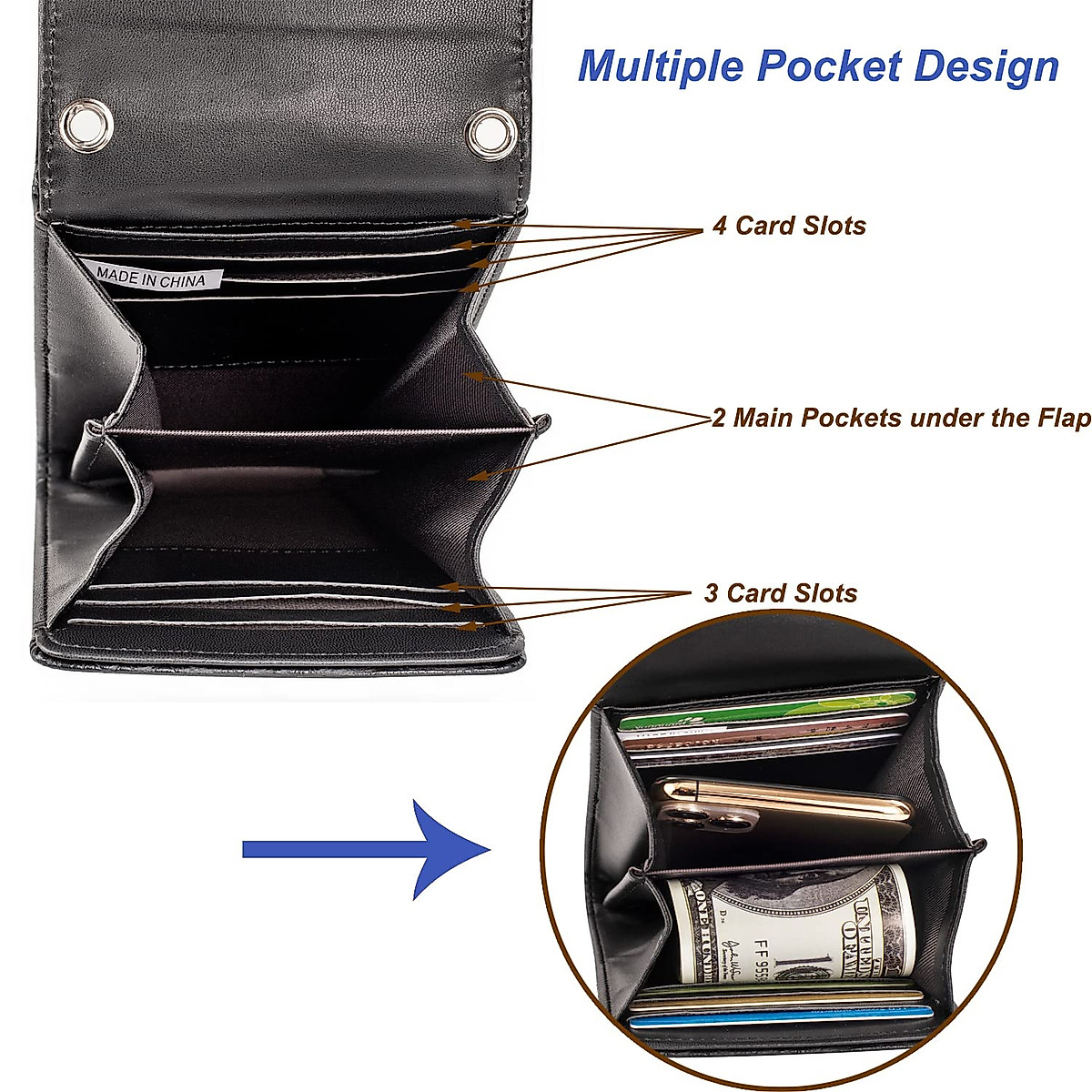 IRUGLE Small Leather Crossbody Cell Phone Purse for Women, Mini Shoulder Bag with Long Strap Card Holder, Ladies Clutch Wallet Handbag Pouch for iPhone 13 Pro Max Samsung Galaxy S22 Ultra (Black)