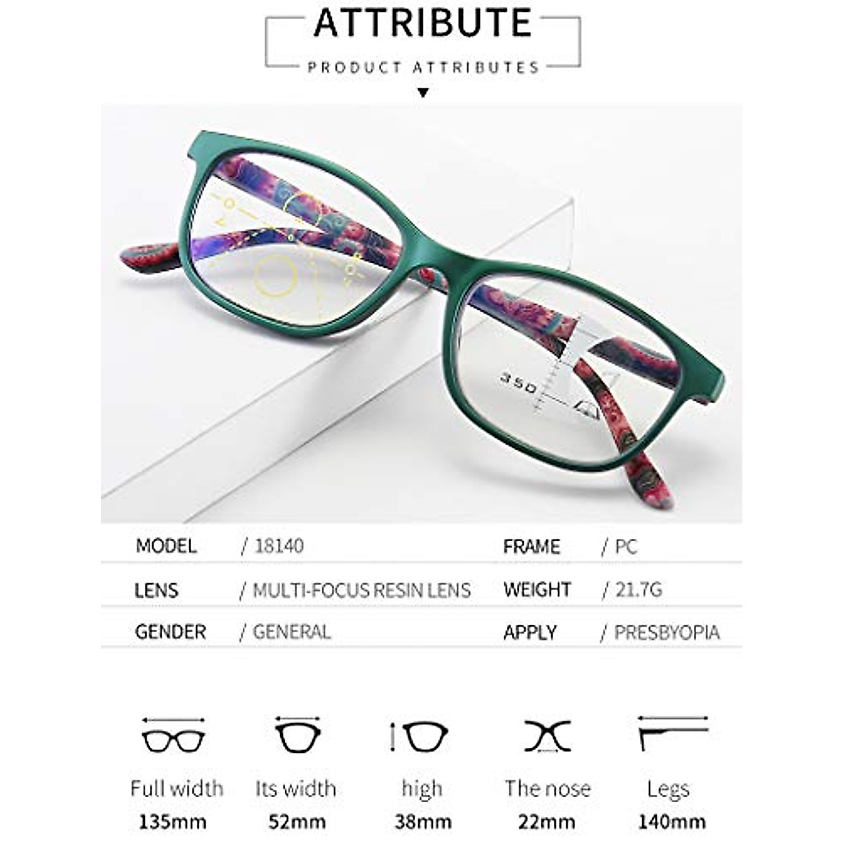 SIADEE Progressive Multifocal Blue Light Blocking Reading Glasses Women Men- Green 2.0X