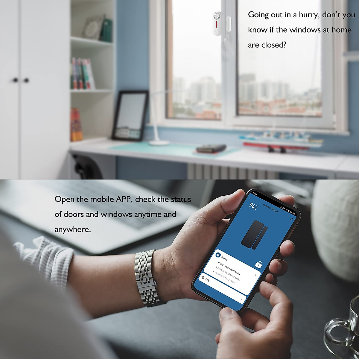 2 Pack WiFi Door Window Sensor Alarm: WiFi Door Sensor with App Alerts, 120 dB Siren,Timed Arming and Disarming, Pool Alarm for Kids Safety, Window Alarm Compatible with Alexa Google Assistant