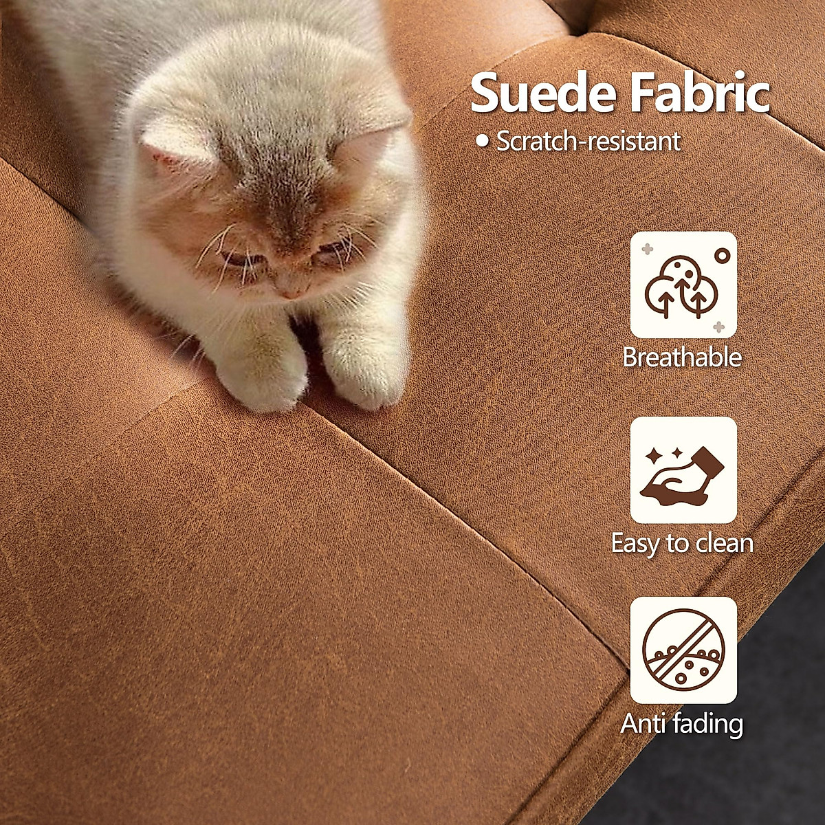 XIZZI L Shaped Couch for Living Room,83" Mid Century Modern Sofa with Right Chaise,Suede Fabric 3-Seat Solid Wood Frame Couches for Apartment,Office and Small Space,Brown