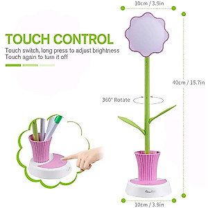 Vimbo Kids Desk Lamp - Creative Rechargeable Desk Lamp LED Eye Protection Touch Sensor Table Lamp Dimmable Bedside Lamp with Pen Holder (Pink)