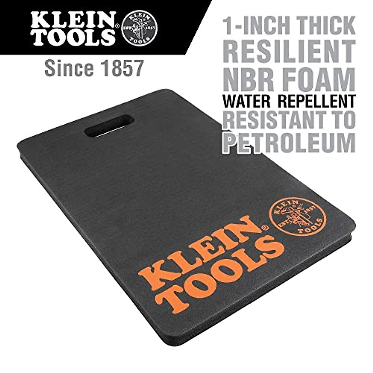 Klein Tools 60135 Kneeling Pads, Adult Mens Soft Thick Closed Cell Soft Foam Professional Tradesman Pro Pads with Handle, Black