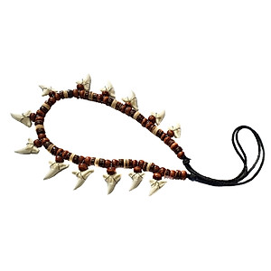 Swimmi 13! Genuine Shark Teeth Necklace for Men, Mako Shark Tooth Necklace, Handmade Wooden Beads Cords Shark Tooth Necklace for Women Jewelry AA086