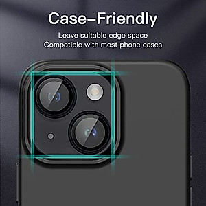 JETech Camera Lens Protector for iPhone 14 6.1-Inch and iPhone 14 Plus 6.7-Inch, 9H Tempered Glass Metal Individual Ring Cover, HD Clear, 2-Pack (Midnight)