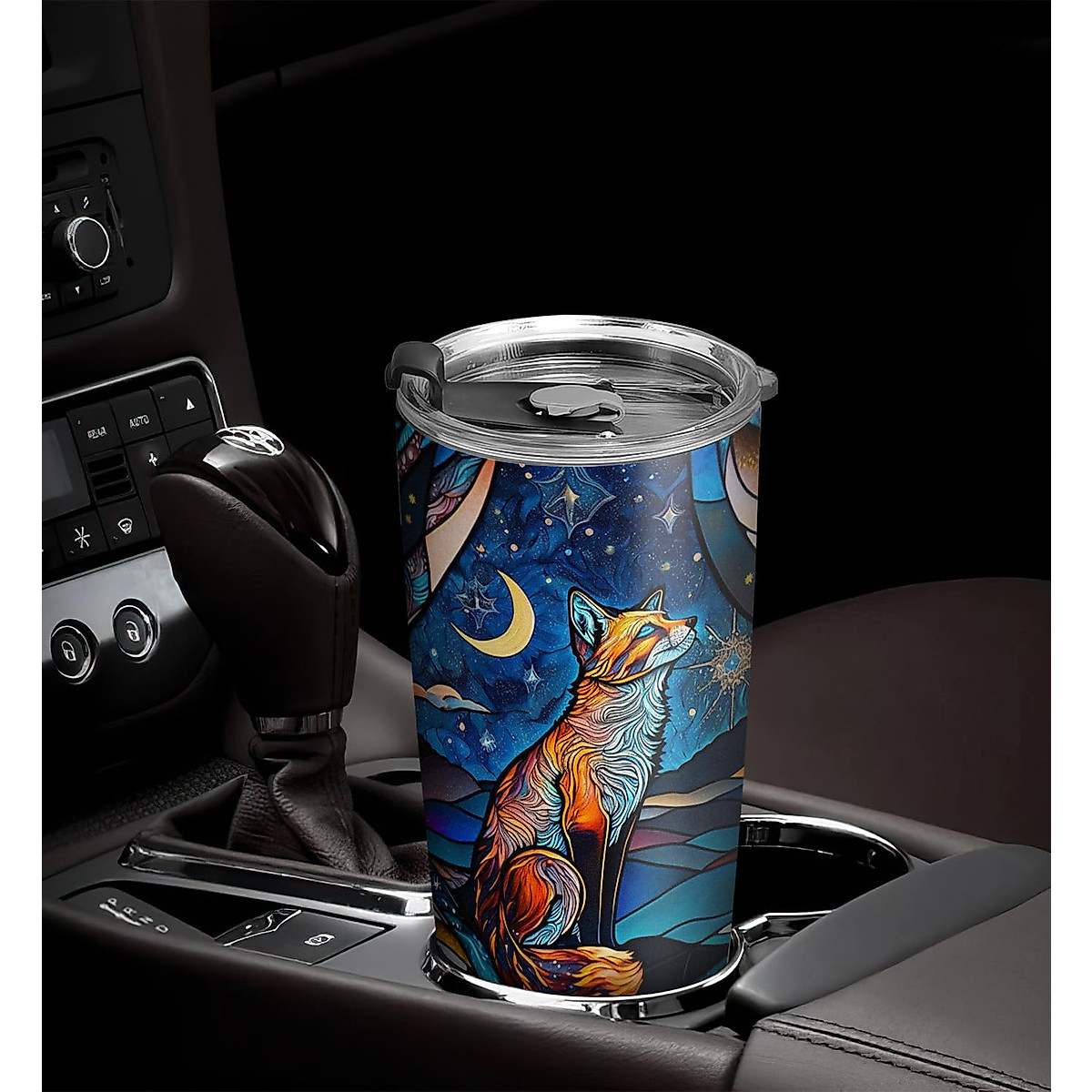 20oz Starry Moonlight Night Fox Tumbler, Gifts for Fox Lovers, Coffee Thermos for Women, Stainless Steel Double Wall Vacuum Insulated Coffee Mug, Travel Cup with Lid