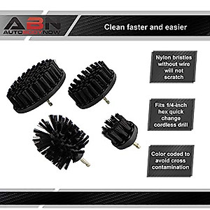 ABN Power Scrubber Cleaning Brush Set for 1/4in Drive Drill - 4 Piece Black Hard Bristle Shower Scrubber, Baseboard Cleaner, Scrubbing Brush Kit Set for Home and Auto Car, Boat, Deck, Hot Tub, Carpet