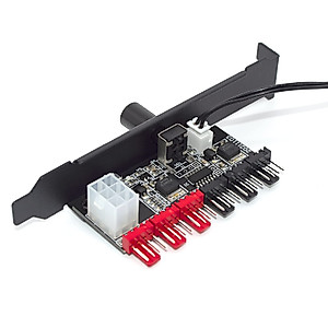 iHTP PC 8 Channels Fan Hub Knob Cooling Fan Speed Controller for CPU Case HDD VGA PWM Fan PCI Bracket 12V Fan Control,6-pin Interface Power Supply