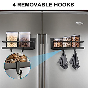 Siasky 2Pcs Magnetic Spice Rack, Magnetic Shelf for Refrigerator Magnetic Fridge Shelf with 4 Removable Hooks for Kitchen Space Saver