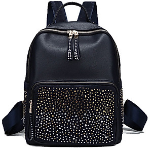 Zzfab PU Leather Rhinestone Backpack Black