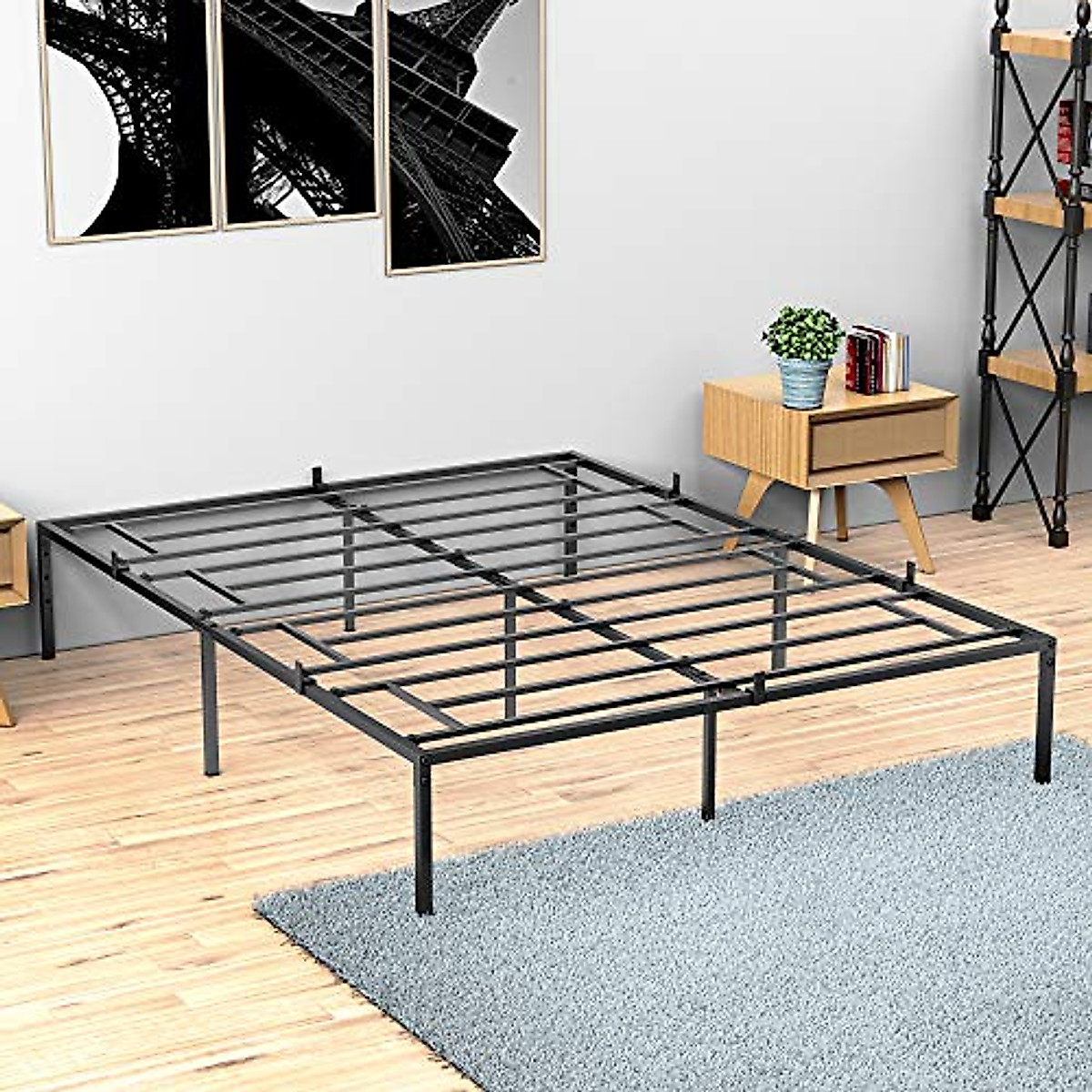 IDEALHOUSE Queen Metal Platform Bed Frame with Sturdy Steel Bed Slats,Mattress Foundation No Box Spring Needed Large Storage Space Easy to Assemble Non-Shaking and Non-Noise Black (Model: C80)