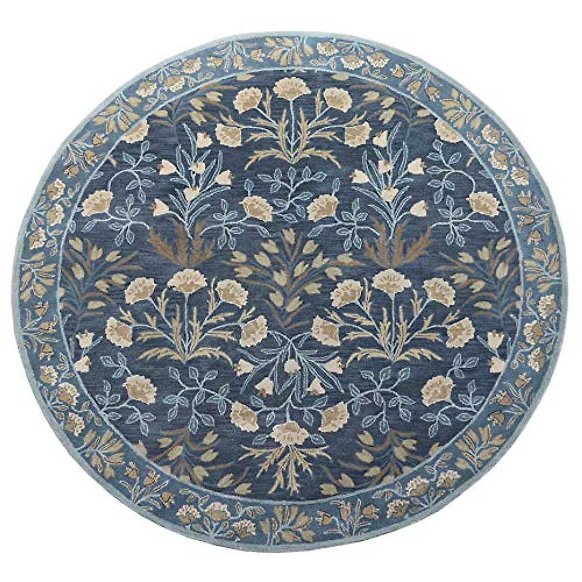 Old Hand Made Floral Blue Tulip Traditional Persian Oriental Woolen Area Rugs (8'x8' Round)