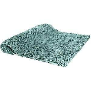 Amazon Basics Non-Slip Microfiber Shag Bathroom Rug Mat, 21" x 34", Seafoam Green
