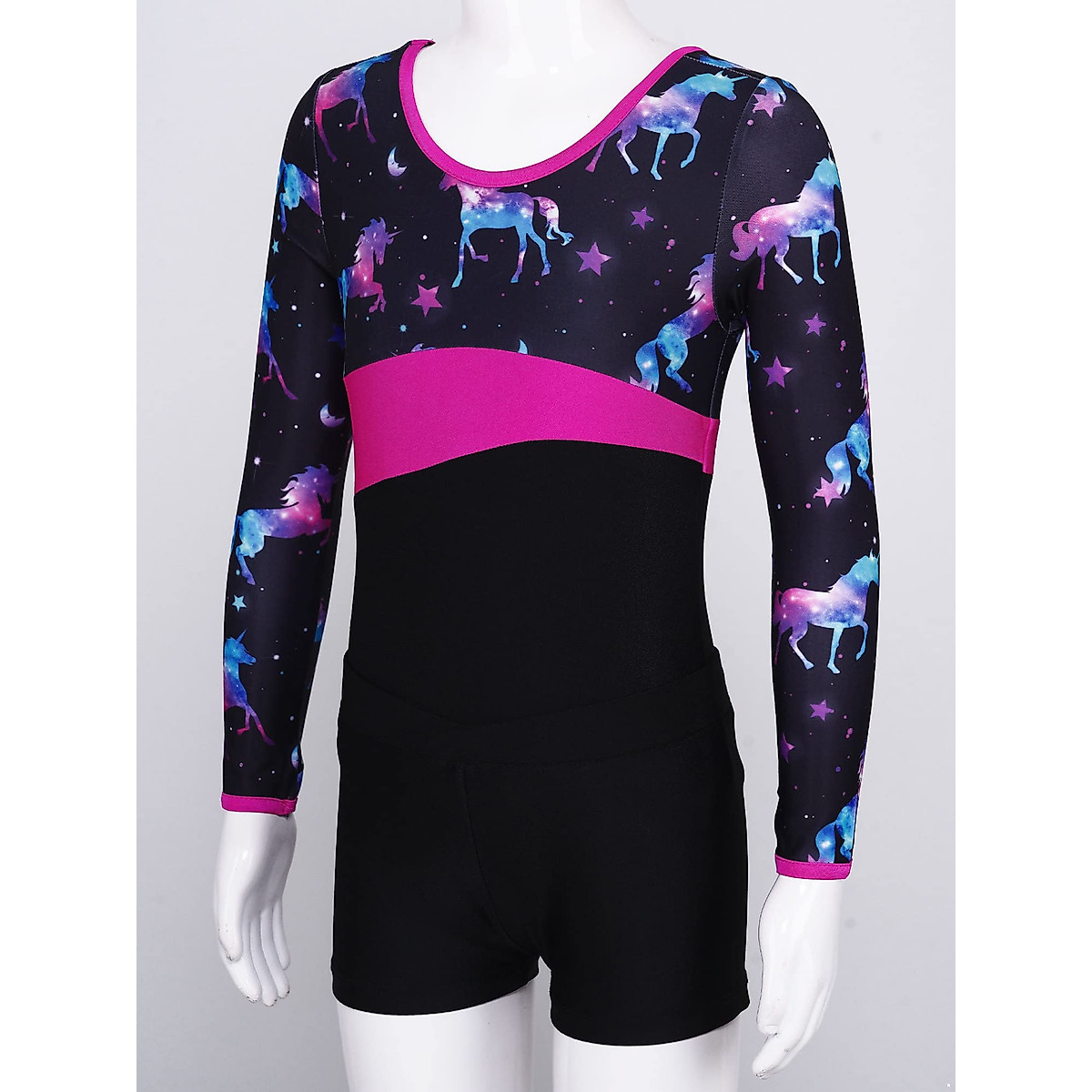 YONGHS Kids Girls Long Sleeve Ballet Dance Leotard with Workout Shorts Gymnastics Unitard Dancewear Night Pegasus 6 Years