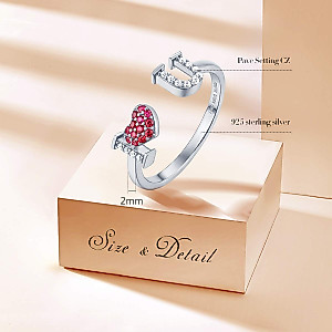 FOREVER QUEEN I Love You Ring Gift For Wife friend Mom Daughter 925 Sterling Silver White gold Heart Inscription Jewelry CZ Adjustable Open Ring for Women Valentine's Day Mother‘s Day Gift