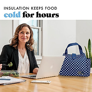 Fit & Fresh Lunch Bag For Women, Insulated Womens Lunch Bag For Work, Leakproof & Stain-Resistant Large Lunch Box For Women, Snap Closure Westport Bag Navy Dot