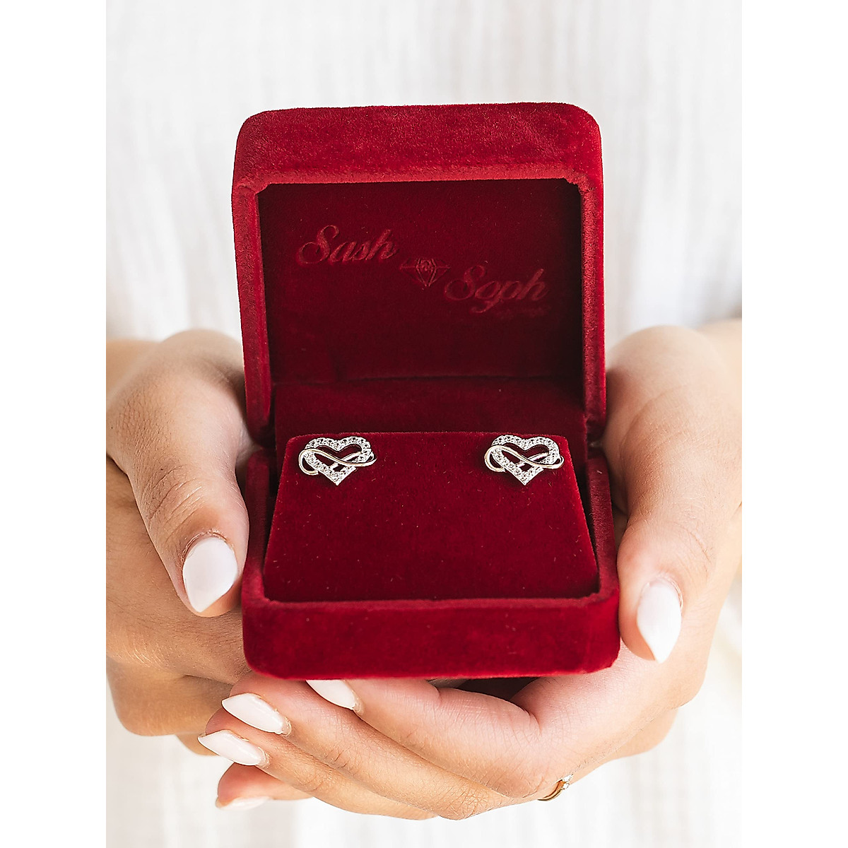 Sash & Soph Sterling Silver Infinity Heart Cubic Zirconia Earrings, 925 Metal Type, Women's Stud Earrings