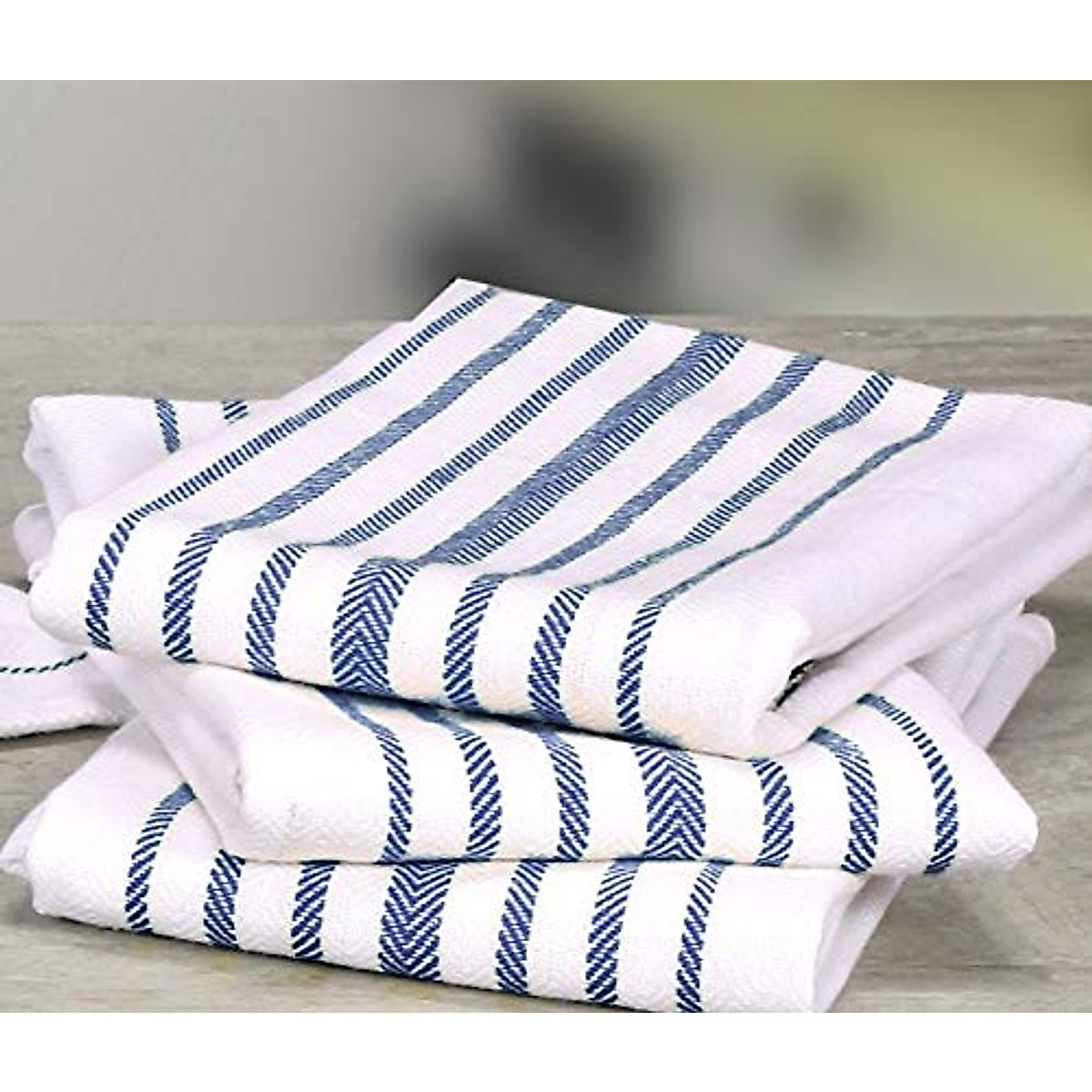 Native Fab 12 Pack Scandia Stripe Kitchen Dish Towels Cotton Absorbent Durable Washable 14x25 - Tea Towels, Dish Cloths, Restaurant Cleaning Towels, Kitchen Towels with Hanging Loop, Blue White