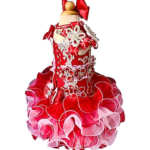 Jenniferwu G016 Glitz Infant Toddler Baby Newborn Little Girl's Pageant Party Birthday Dress RED Size 12-18M