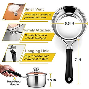 1 Quart Saucepan with Lid, E-far Stainless Steel Small Sauce Pot with Glass Lid for Cooking, Easy Clean & Rust Free, Dishwasher Safe