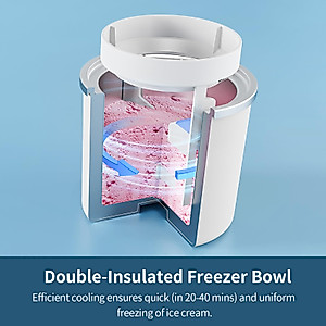 AIRMSEN Ice Cream Maker, 2.1-Quart Automatic Ice Cream Machine with LED Screen and Timer for Gelato Milkshakes Sorbet, Double-Insulated Freezer Bowl, Compact Size, Perfect for Family (Blue, Large)