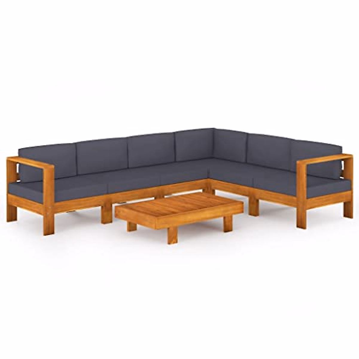 vidaXL Patio Lounge Set 7 Piece, Sectional Sofa for Outdoor Garden, Patio Furniture with Dark Gray Cushions, Coffee Table, Modern Style, Acacia Wood
