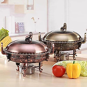 Retro Hot Pot Shabu Shabu Pot 1.3L Small Hotpot with Alcohol Stove - Single Person Soup Boiler Food Warmer Chafing Dish Set, Fuel not Included/Red Copper