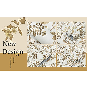 Dimoon 78.7"x17.3" Delicate Smooth White Golden Floral Peel and Stick Wallpaper Flowers Contact Paper Thicken Waterproof Leaf Vintage Self Adhesive Wallpaper Removable Wall Paper Shelf Vinyl Roll