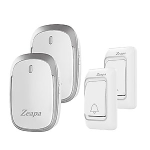 Wireless Doorbell, Differentiate Different Door, Stable Signal, 1300ft Range, 60 Ringtone, 4 Volume, Loud+Silent Mode, Bright LED Flash, 2 Receivers+2 Transmitters, Waterproof, Easy to Use, White