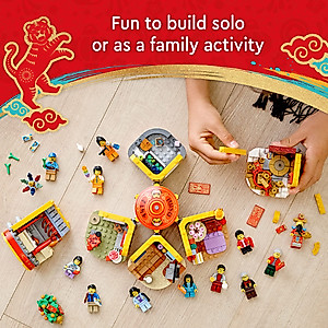 LEGO Lunar New Year Traditions 80108 Building Kit; Gift Toy for Kids Aged 8 and Up; Building Set Featuring 6 Festive Scenes and 12 Minifigures, Including The God of Wealth (1,066 Pieces)