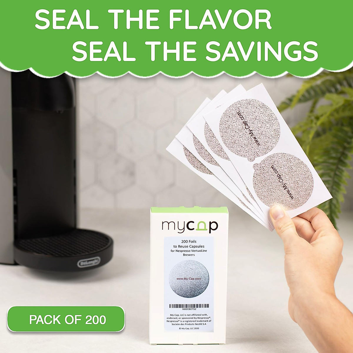 My-Cap 200 Foil Seals for Nespresso Vertuo Pods - Foil Lids to Reuse Nespresso VertuoLine Capsules - Aluminum Lids Seals Foil - Reuse your Nespresso Coffee Capsules (Pack of 200)