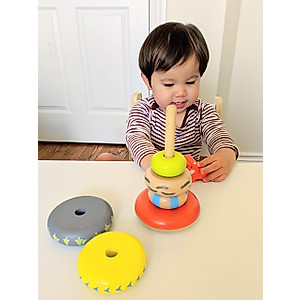 Orcamor Organic Wooden Stacking Toy with Fox Topper - Montessori Wooden Stacking Toys - Woodland Nursery Decor for Infant and Toddler 1 Year Old and Up - Real Beech Wood, Not MDF - 8 Inches Tall