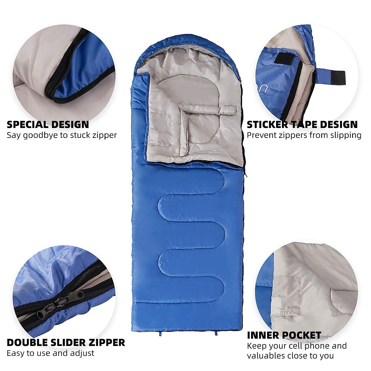 Softan Camping Hooded Sleeping Bag, Water Resistant, Ultralight and Compact Bags are Perfect for Adults Hiking, Traveling & Outdoor Activities