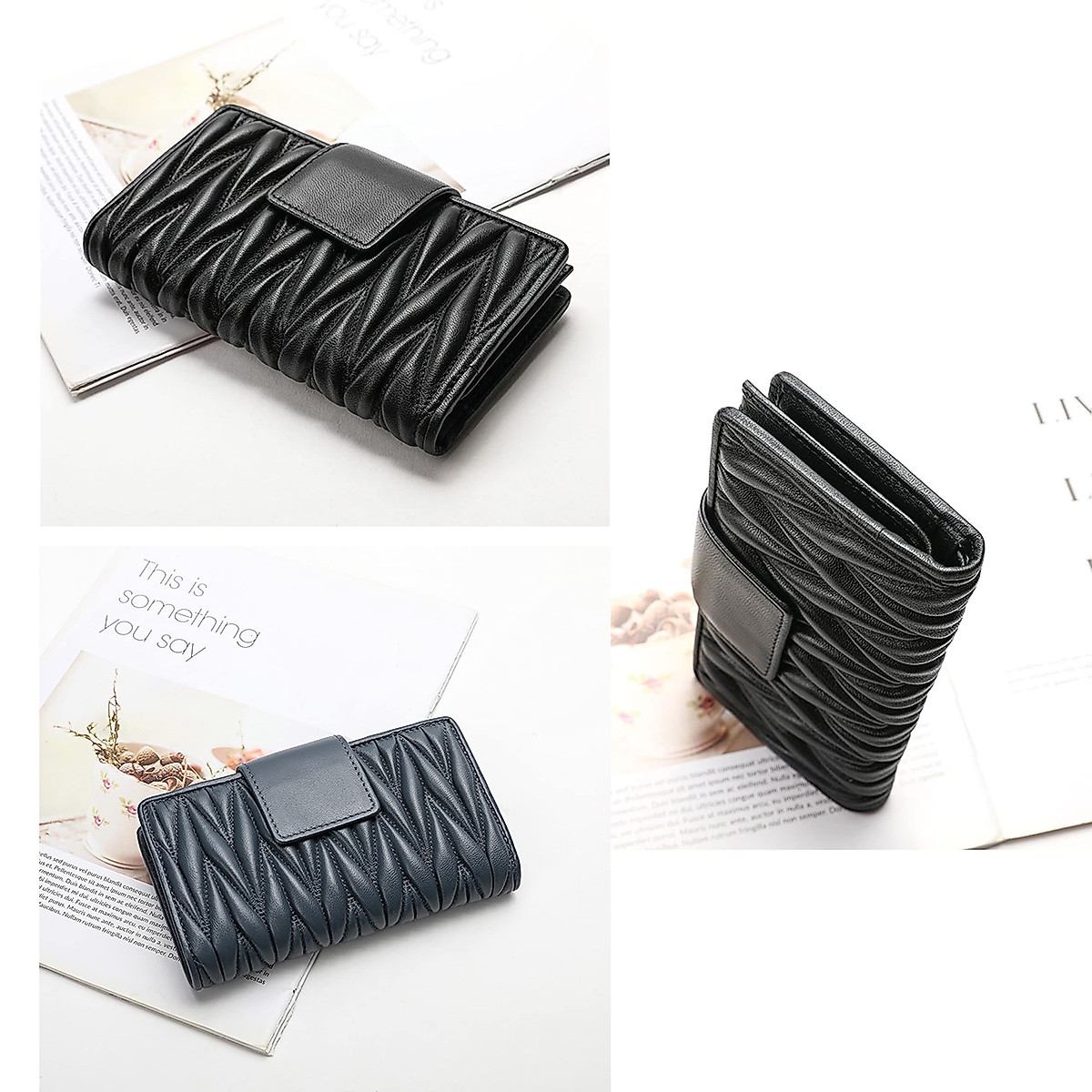 DORIS&JACKY Leather Wallet For Women Large Capacity Travel Clutch Bags With Multi Pockets (2-blue)