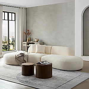 YOPENG 135.4" Curved Modular Sectional Sofa,Modern Boucle Fluffy Cloud Couch with Chaise,Oversized 6 Seater Extra Deep Comfy Upholstered Couches for Living Room,Apartment,2 Pillows,Left Facing,Beige