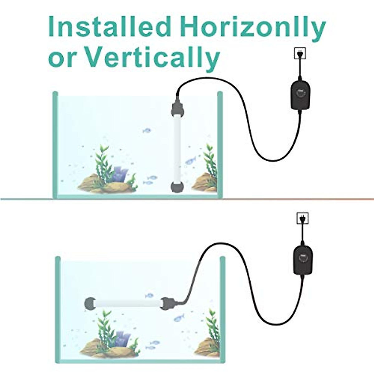 hygger 50W Mini Inline Quartz Glass Aquarium Heater with External Controller, Adjustable Submersible Betta Fish Tank Thermostat for 5-15 Gallon