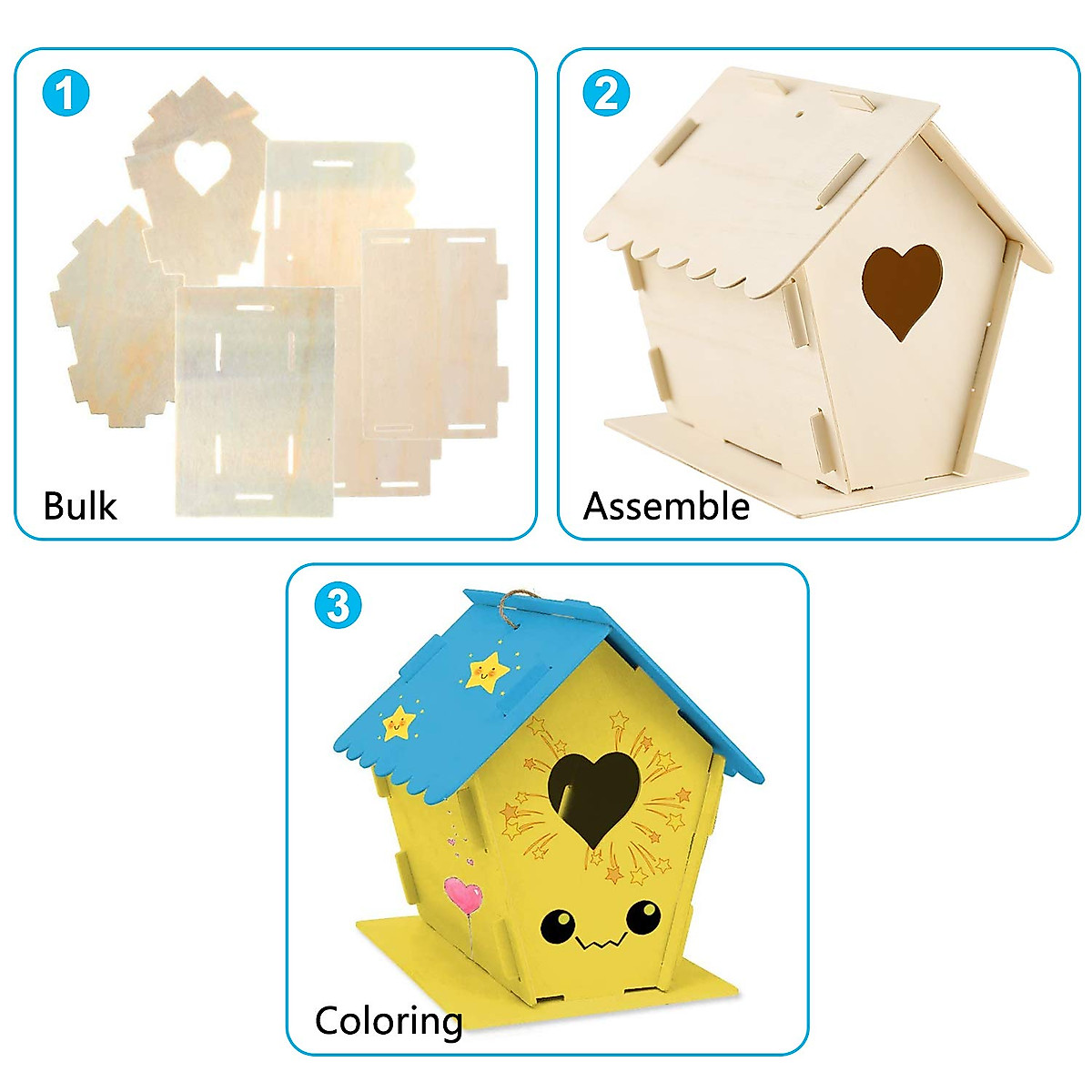 GARDWENS DIY Bird House Kit for Kids, 2 Pack Big Wooden Birdhouse Kits Build and Paint Creative Arts Crafts Hanging Kit Suitable for Girls Boys Age 3-12 Activities Decoration