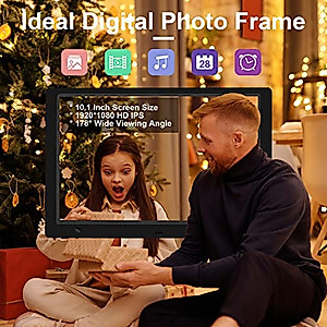 10.1 Inch Digital Picture Frame with 32GB USB Flash Drive, KECAG 1920x1080 HD IPS Screen Digital Photo Frame, Motion Sensor, Video, Music, Share Moments via SD Card or USB, with Remote Control, Black