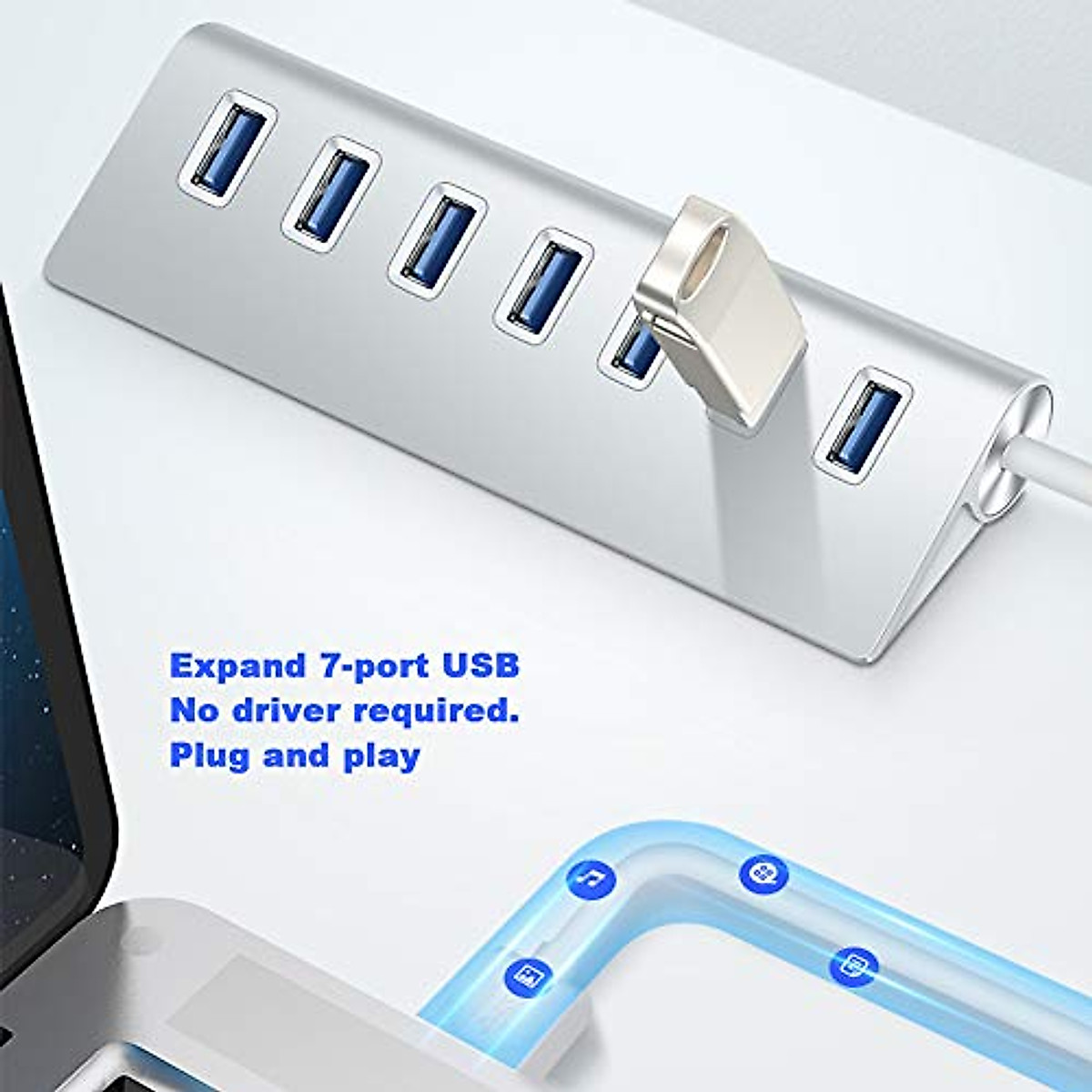 7-in-1 USB C Hub, USB 3.0 Splitter Aluminum Alloy Hub Docking Station Supports Hot Swapping and Low Power Consumption for Hard Disk USB Disk Card Reader Notebook Computer