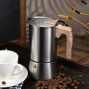 Bruntmor Stovetop Espresso Maker - Italian Coffee Pot, Stainless Steel - 5.51" D x 3.85" W x 7.48" H - For Stove Top, Induction, Gas, Electric - Thermal Moka, Cappuccino Pots