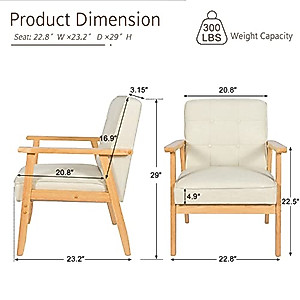 Okeysen Mid Century Modern Accent Chair, Retro Wood and Fabric Armchairs Side Chair, Lounge Reading Comfy Arm Chair for Living Room, Bedroom, Office