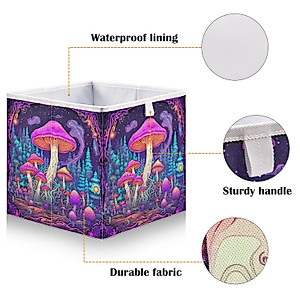 Emelivor Mushrooms Leaves Plants Cartoon Cube Storage Bin Fabric Storage Cubes Collapsible Foldable Storage Baskets Organizer Containers for Shelves Nursery Closer Bedroom Home,11 x 11inch